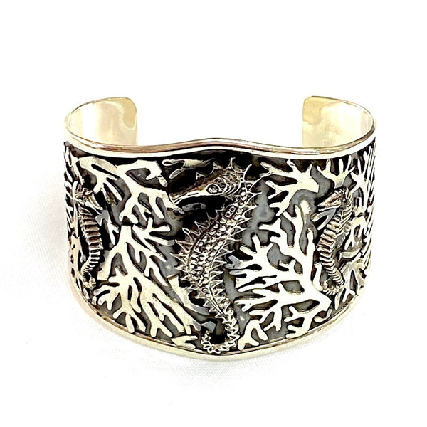 Gorgeous Carved Seahorse Design Cuff Bracelet – Sergio's Silver From Taxco
